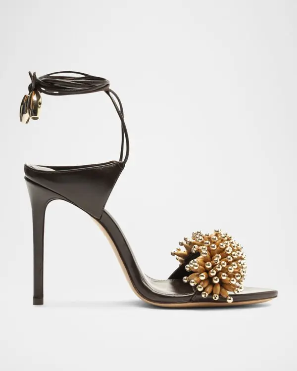 ALEXANDRE BIRMAN Zaya Leather Beaded Sandals - Dark Brown