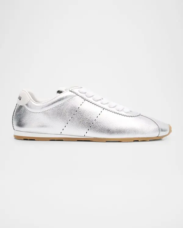 Miu Miu Metallic Leather Runner Sneakers - Argento