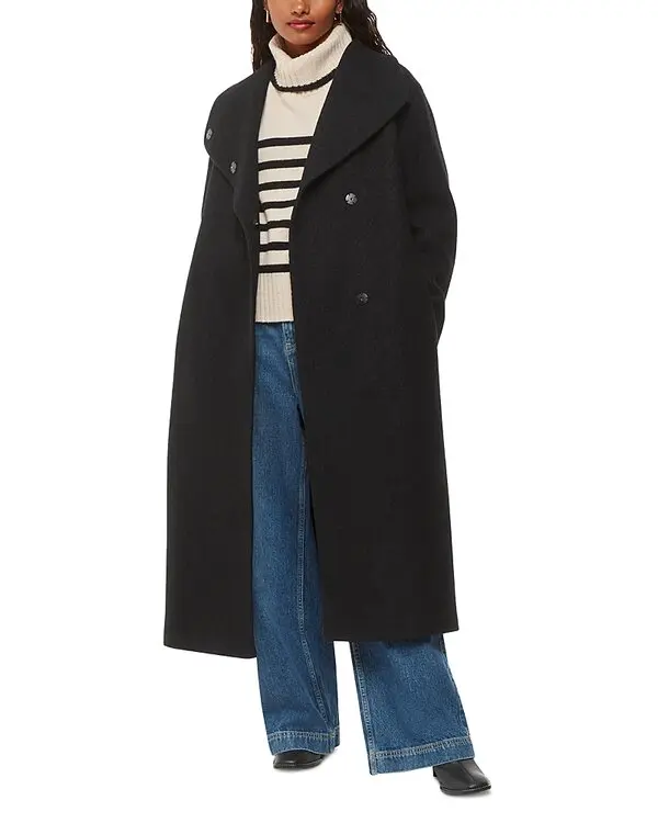 Whistles Petite Morgan Funnel Neck Wool Coat - Black