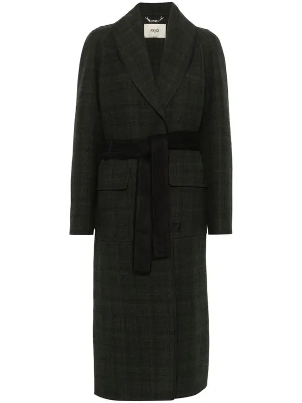 Fendi Tweed Coat With Embroidered Logo