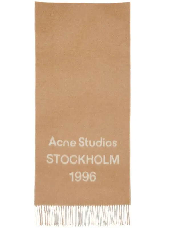 Acne Studios Logo-print Wool Scarf - Brown