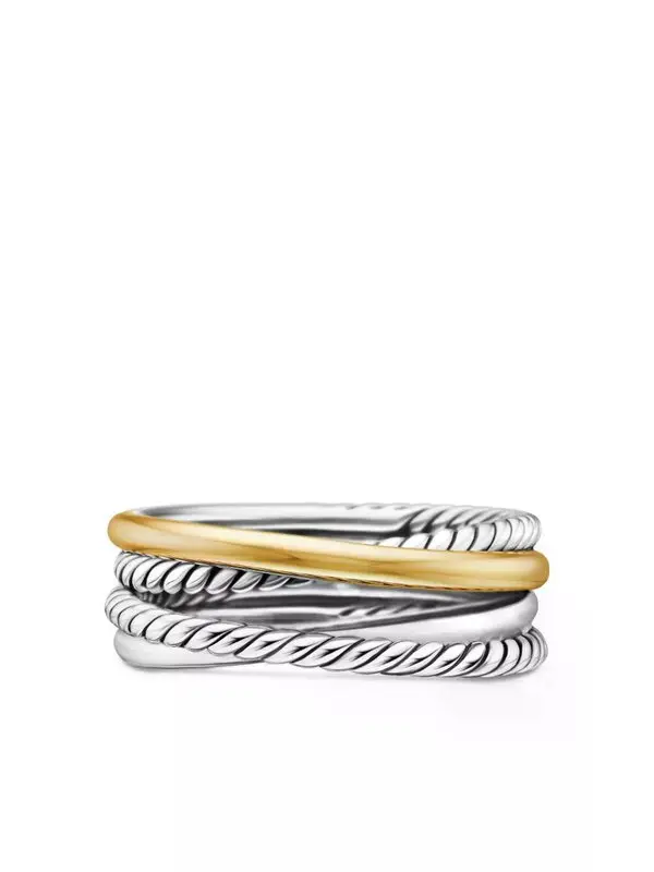 David Yurman 18kt Yellow Gold And Sterling Crossover Band Ring - Silver