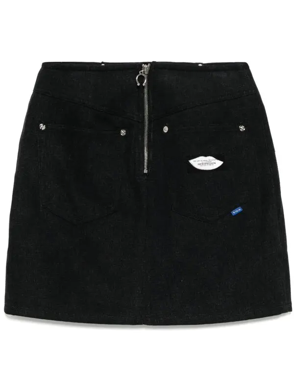 SJYP Rhinestone Denim Mini Skirt