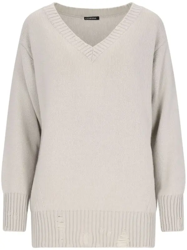 CANESSA Distressed Cashmere Sweater - Grey