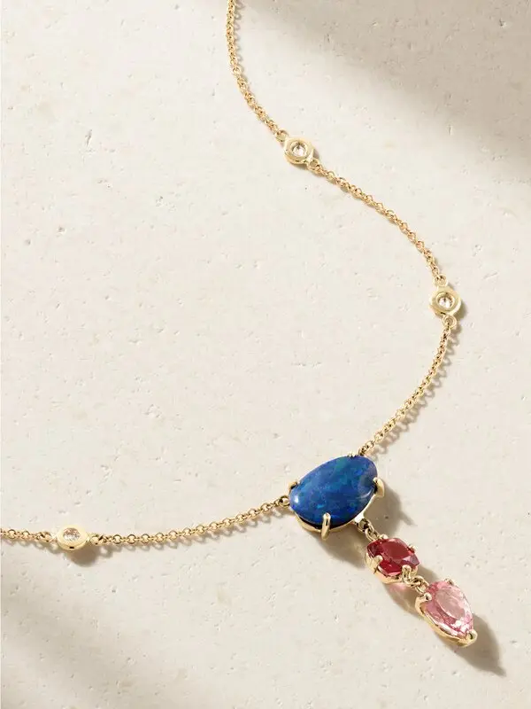 Jacquie Aiche Triple Step 14-karat Tourmaline, Opal And Diamond Necklace