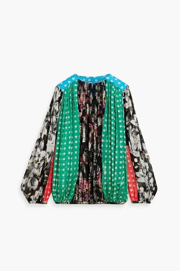 Dolce & Gabbana Printed Metallic Fil Coupé Chiffon Blouse