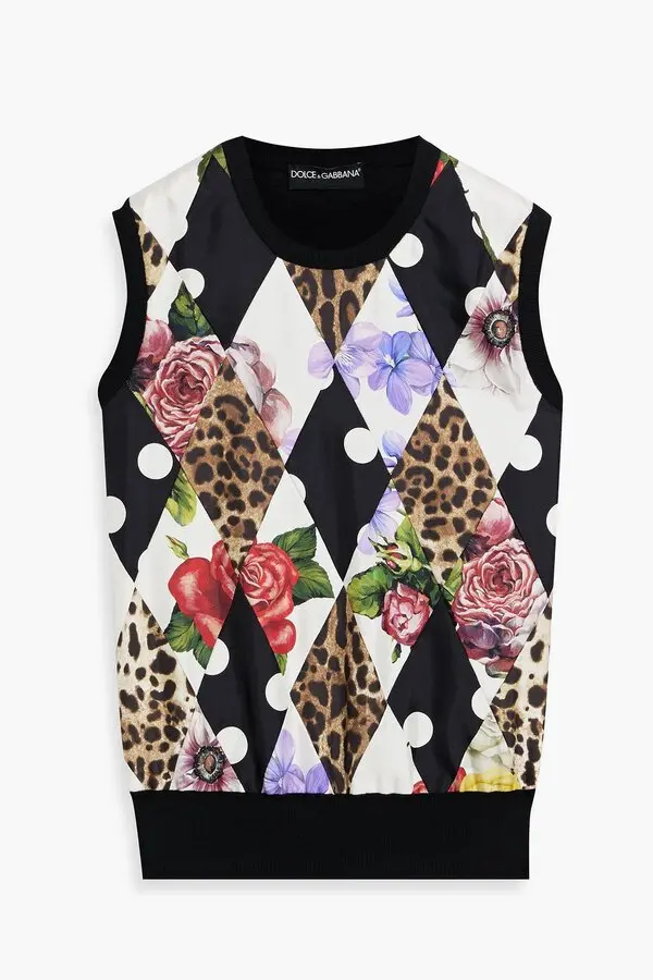 Dolce & Gabbana Printed Cashmere-blend Vest - Black