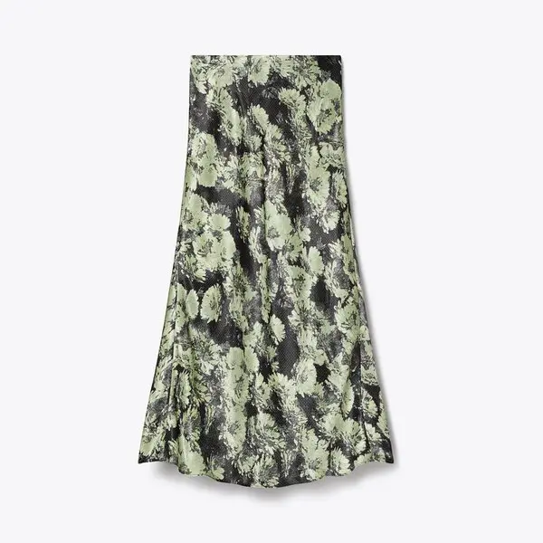Tory Burch Printed Satin Skirt - Green Pixel Floral