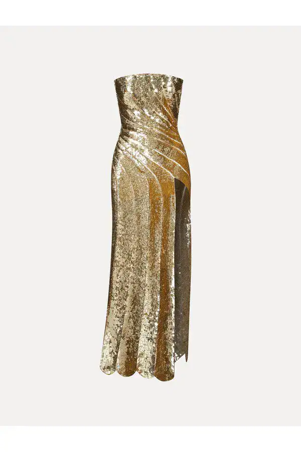 Oscar De La Renta Sequin Wave & Scallop Detail Dress In Red - 50% Off |  Editorialist