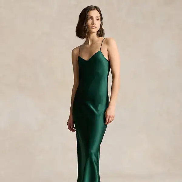 Ralph Lauren Satin Midi Slip Dress In Northwest Pine - 15% Off |  Editorialist