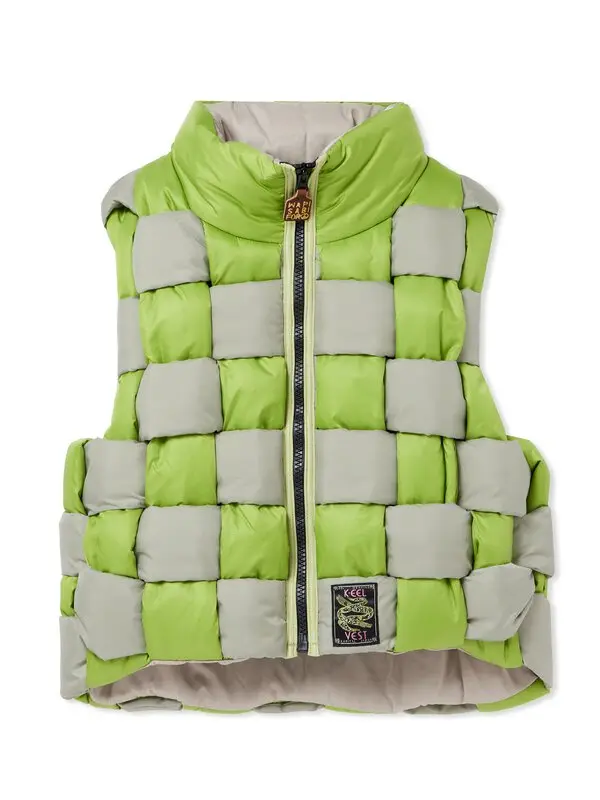 Kapital Cropped Reversible Quilted Padded Shell Gilet - Green