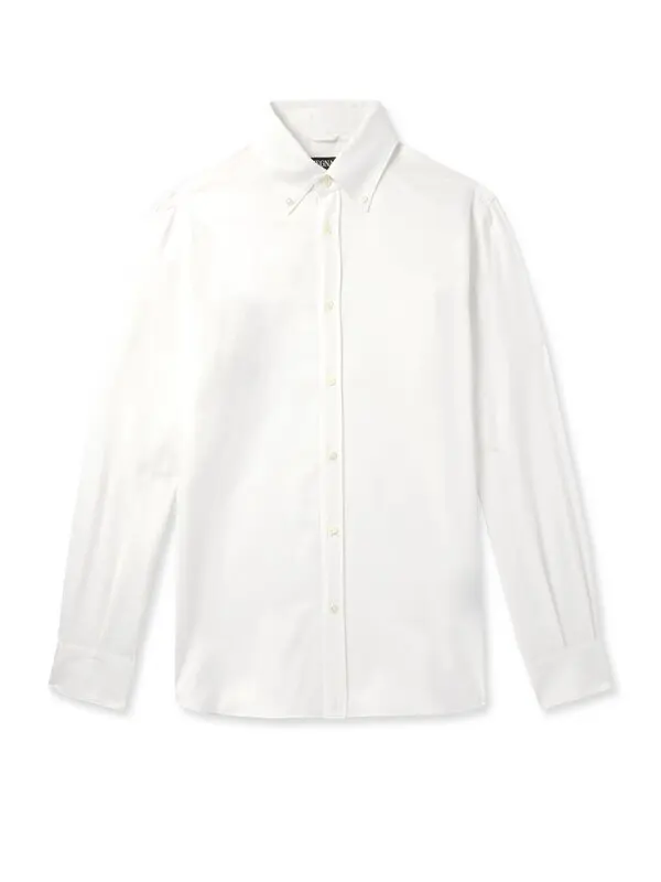 Zegna Button-down Collar Brushed Cotton-twill Shirt - White