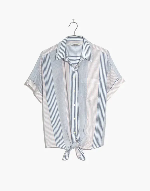 Madewell Short-sleeve Tie-front Striped Shirt