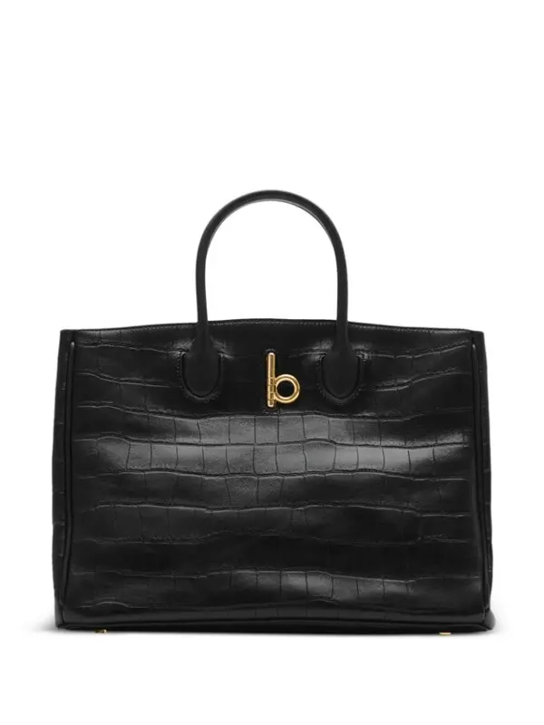 Burberry Embossed Crocodile Effect Tote - Black