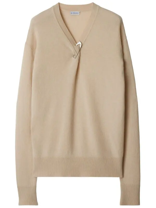 Burberry Cashmere V-neck Sweater - Neutrals