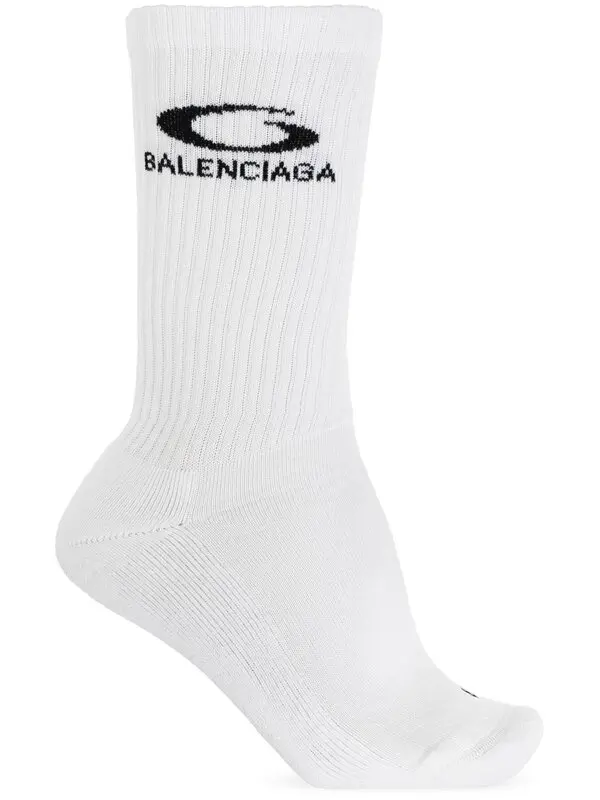 Balenciaga Embroidered Logo Socks White Editorialist