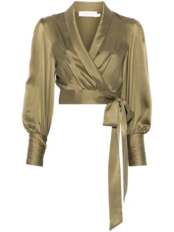 Zimmermann Wrap Silk Blouse - Green