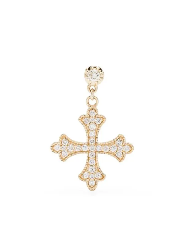 Jacquie Aiche 14kt Gold Diamond Cross Dangle Earring