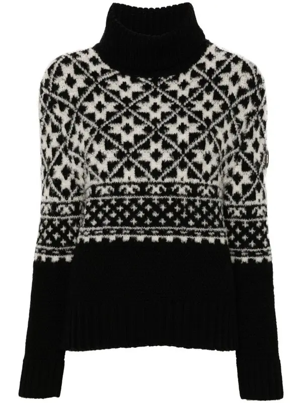 Bogner Intarsia-Knit Roll-Neck Sweater Black Editorialist