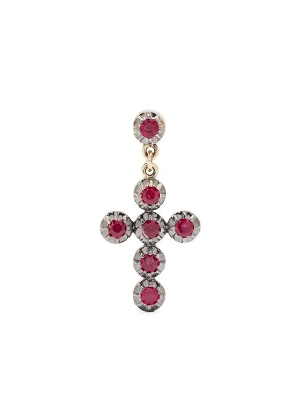 Jacquie Aiche 14kt Gold Cross Ruby Single Earring