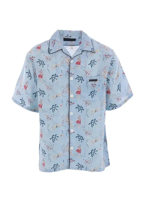 Prada Cotton Striped Shirt With Applique - Blue
