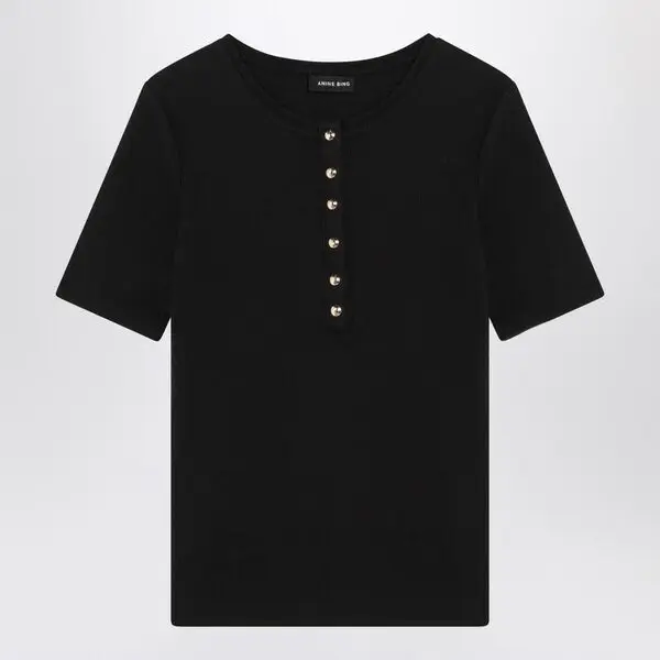 ANINE BING Ribbed Cotton T-shirt - Black