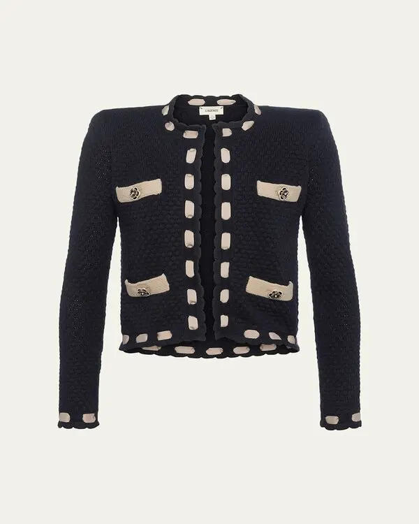 L'Agence Astor Contrast Trim Cardigan - Blackcappuccino