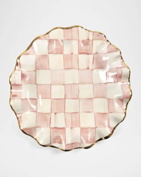 MACKENZIE-CHILDS Rosy Check Ceramic Fluted Dessert Plate - One-color