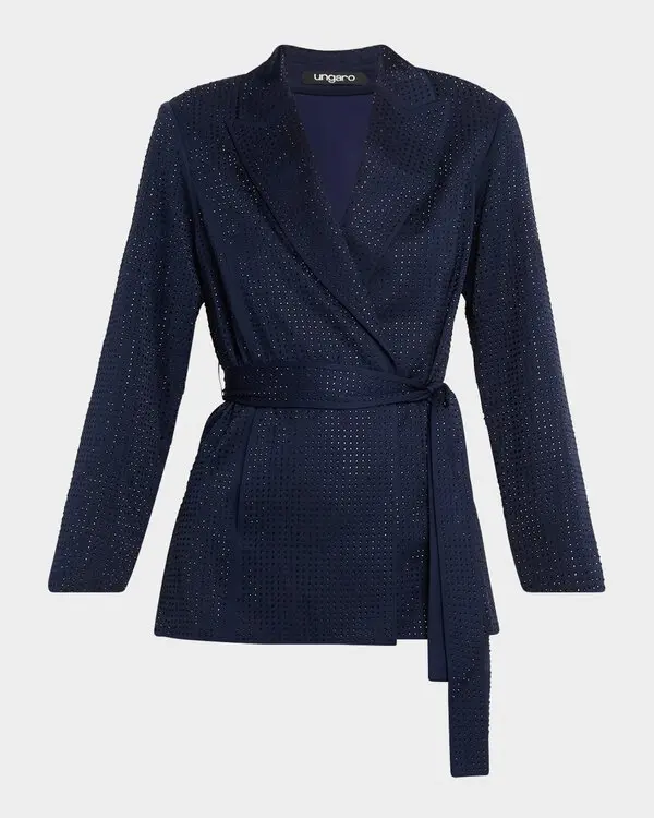 UNGARO Rhinestone Wrap-front Jacket - Midnight Blue