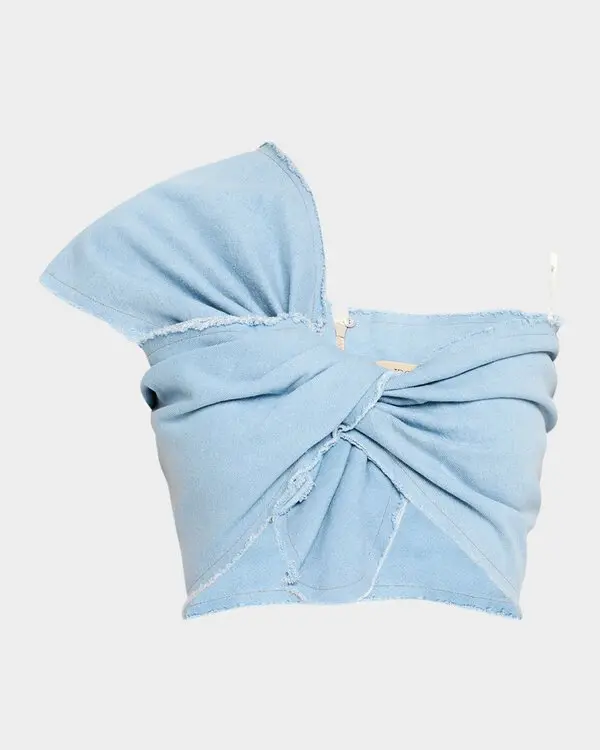 JBQ Sol Chambray Twist-front Crop Top