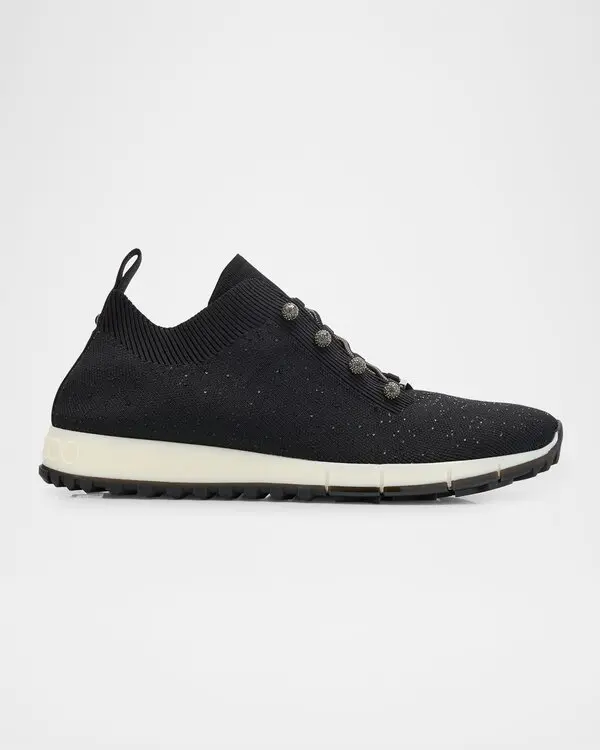 JIMMY CHOO Veles Sequin Knit Trainer Sneakers - Black