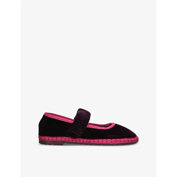 FLABELUS Mafalda Scrunched-strap Cotton-velvet Ballet Flats - Purple