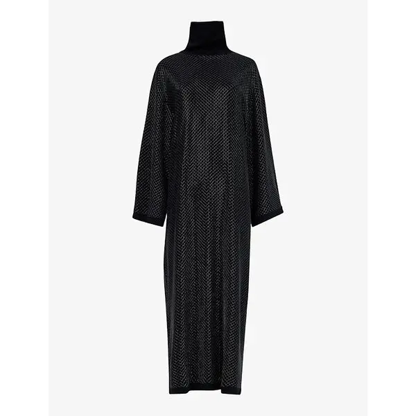 LEEM High-neck Relaxed-fit Metallic Mesh Kaftan