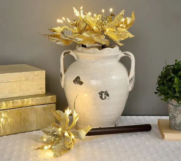 BETHLEHEM LIGHTS S/3 Illuminated Poinsettia Picks