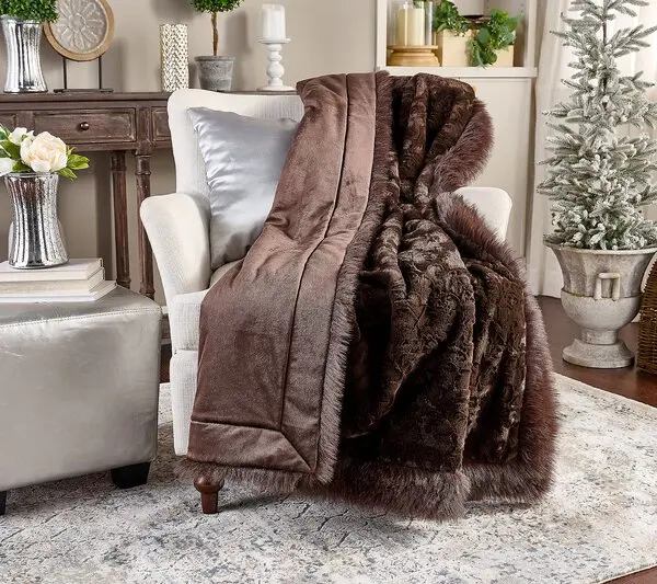 Dennis Basso Hotel Du Cobb Sculpted Damask Faux Fur Throw By