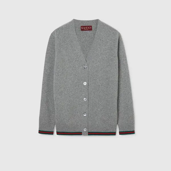 Gucci Wool And Cashmere Cardigan With Web - Grey