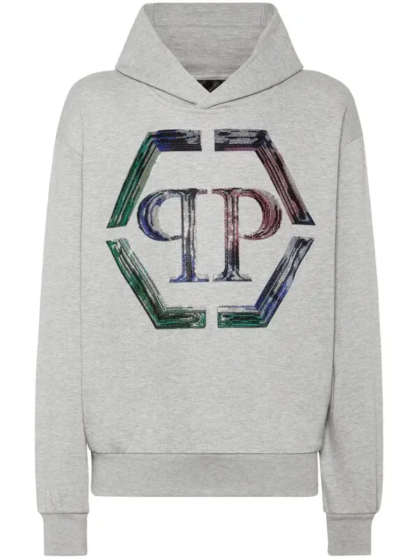 Philipp Plein Strass Hexagon Hoodie - Grey