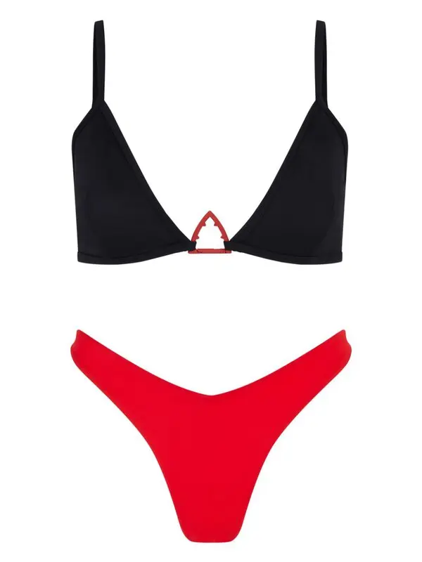 LET'S SWIM Shark-logo Bikini Top - Black