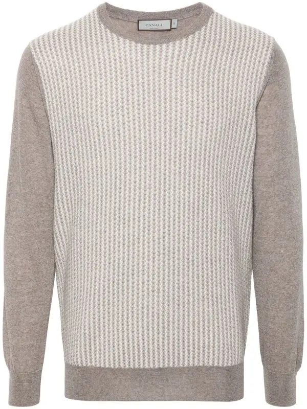 Canali Geometric Merino Wool Sweater - Neutrals
