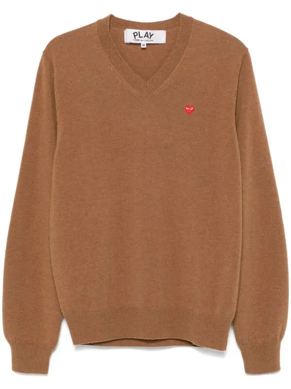 Play Comme Des Garcon Heart-patch Jumper - Brown