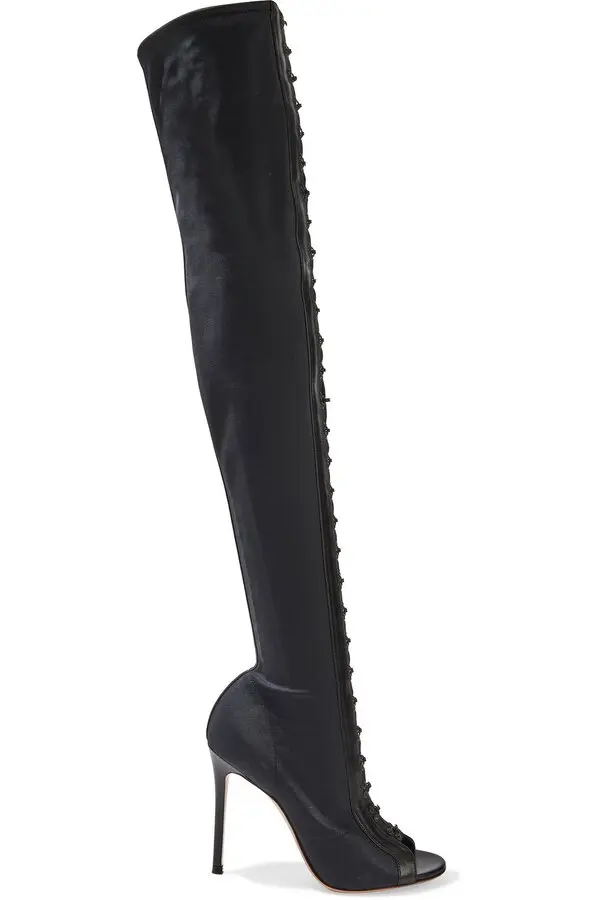 GIANVITO ROSSI Leather-trimmed Faille Over-the-knee Boots