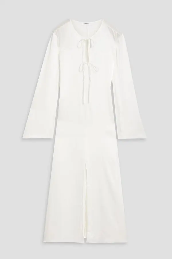 FRAME Bow-detailed Washed-silk Midi Dress