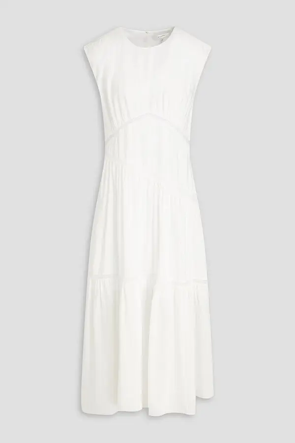 FRAME Lacetrimmed Linenblend Seersucker Midi Dress - White