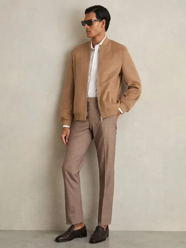 REISS Harlan Brushed Wool-blend Bomber Jacket - Camel