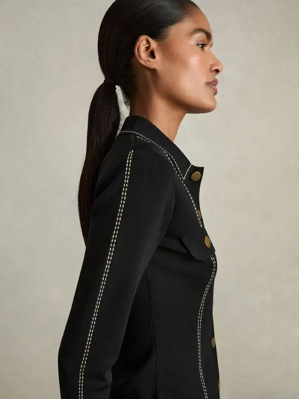REISS Eden Compact-knit Topstitched Top