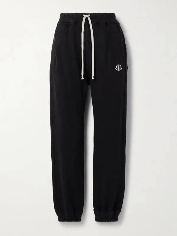 Rick Owens Moncler AppliquéD Cotton-Jersey Track Pants Black