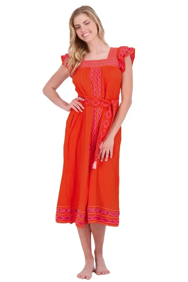 MER ST. BARTH Maxi Sandrine Dress Poppy Embroidery - Natural