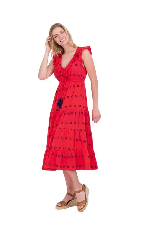 MER ST. BARTH Giselle Maxi Dress With Embroidery - Red