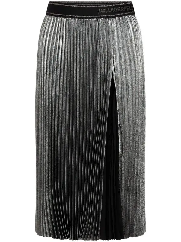 Karl Lagerfeld Metallic Pleated Skirt - Silver