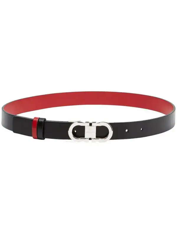 Reversible Red Leather Salvatore Ferragamo Belt with Silver Gancini Buckle Salvatore Ferragamo Gancini Reversible Leather Belt on SALE  main image 3